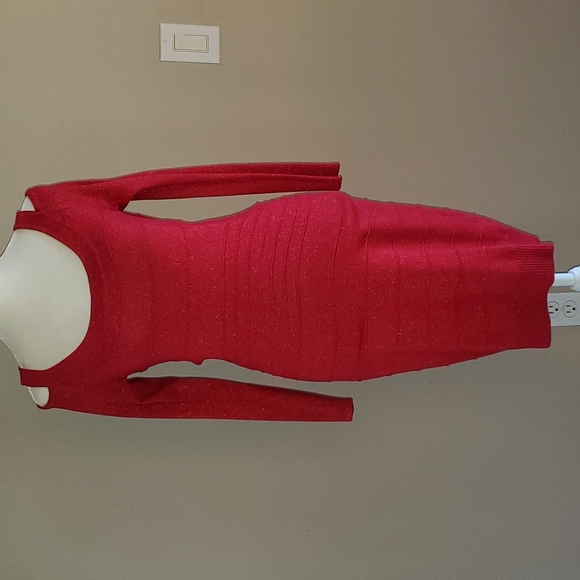 2B Bebe | Dresses | Bebe Red Shimmer Off Shoulder Long Sleeve Backless ...